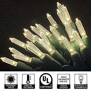 yongzhenlite UL List 50 Count LED T5 String Lights Mini Christmas Lights for Indoor and Outdoor Garden Patio Wedding Trees Decoration,17Ft Green Wire(Warm White)