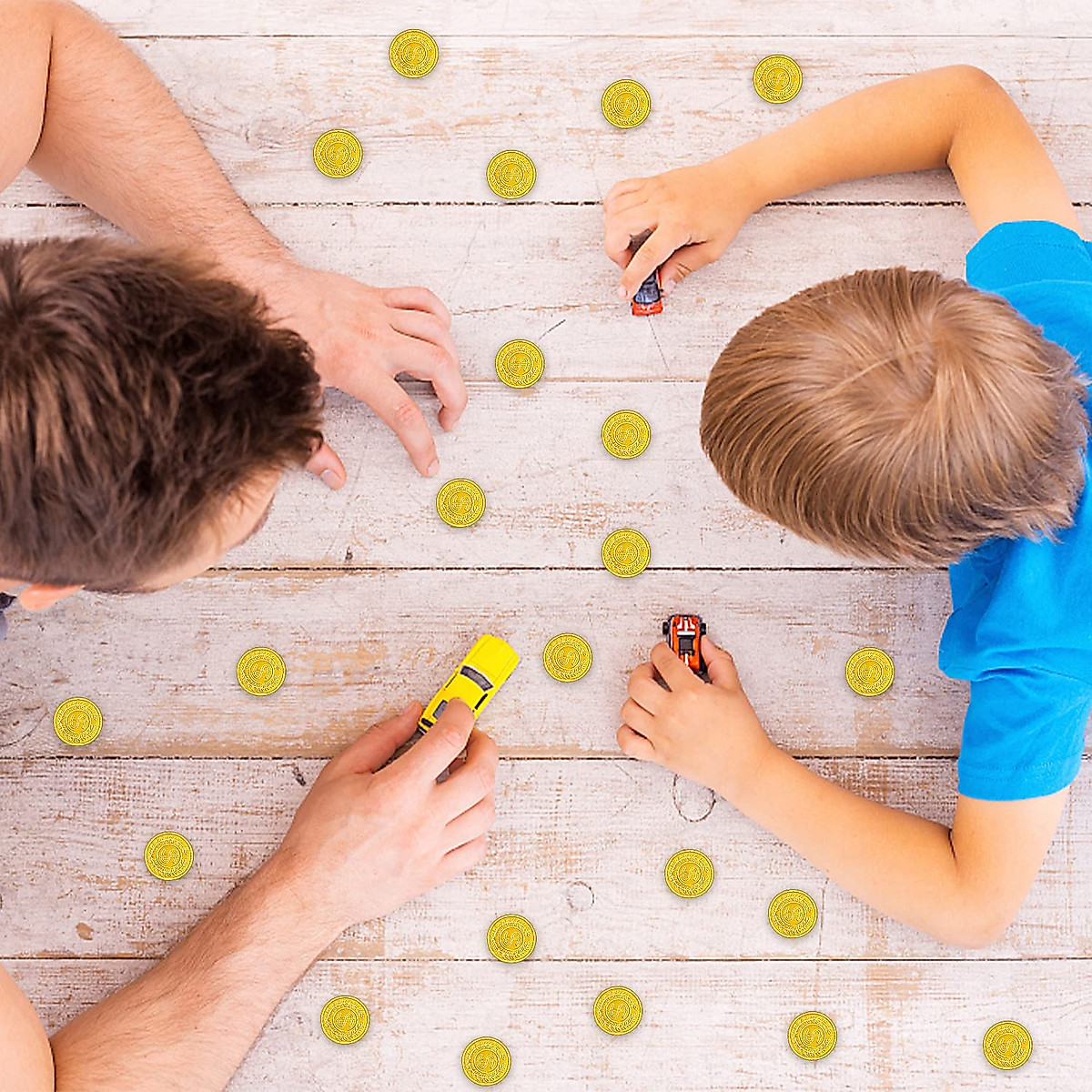 100 Count Plastic Gold Coins Set, Pirate Treasure Gold Play Coins for Kids Party Theme Props Decorations, Lucky Draw Games Treasure Hunt