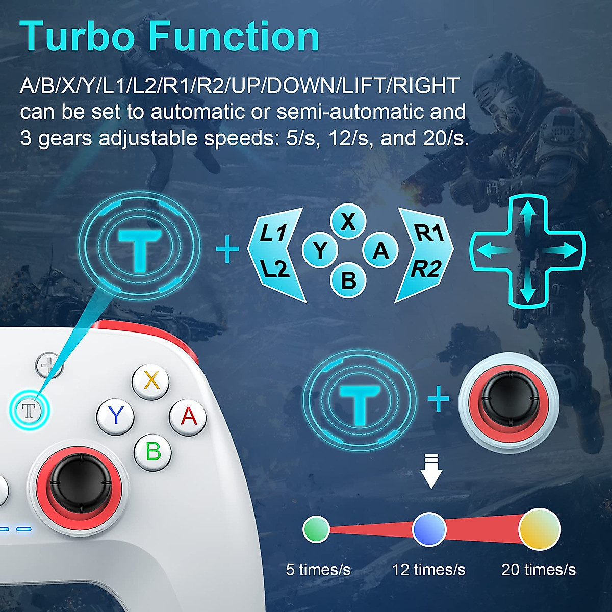 FLIEEP Switch Controller - Wireless Switch Controller for Nintendo Switch/Switch OLED/Switch Lite with Macro Button, 3 Levels Turbo Function, 4 Levels Adjustable Vibration, Six-Axis Motion Control