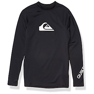 Quiksilver boys All Time Long Sleeve Youth Rashguard Surf Rash Guard Shirt, Black, Small US