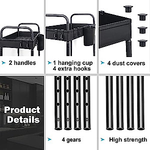 [2 Pack] Adjustable Height Under Sink Organizers and Storage, 2-Tier Cabinet Organizer With Hooks, Hanging Cup, Handles, Organization and Storage for Kitchen Sink Bathroom, Four gears height Fodayuse
