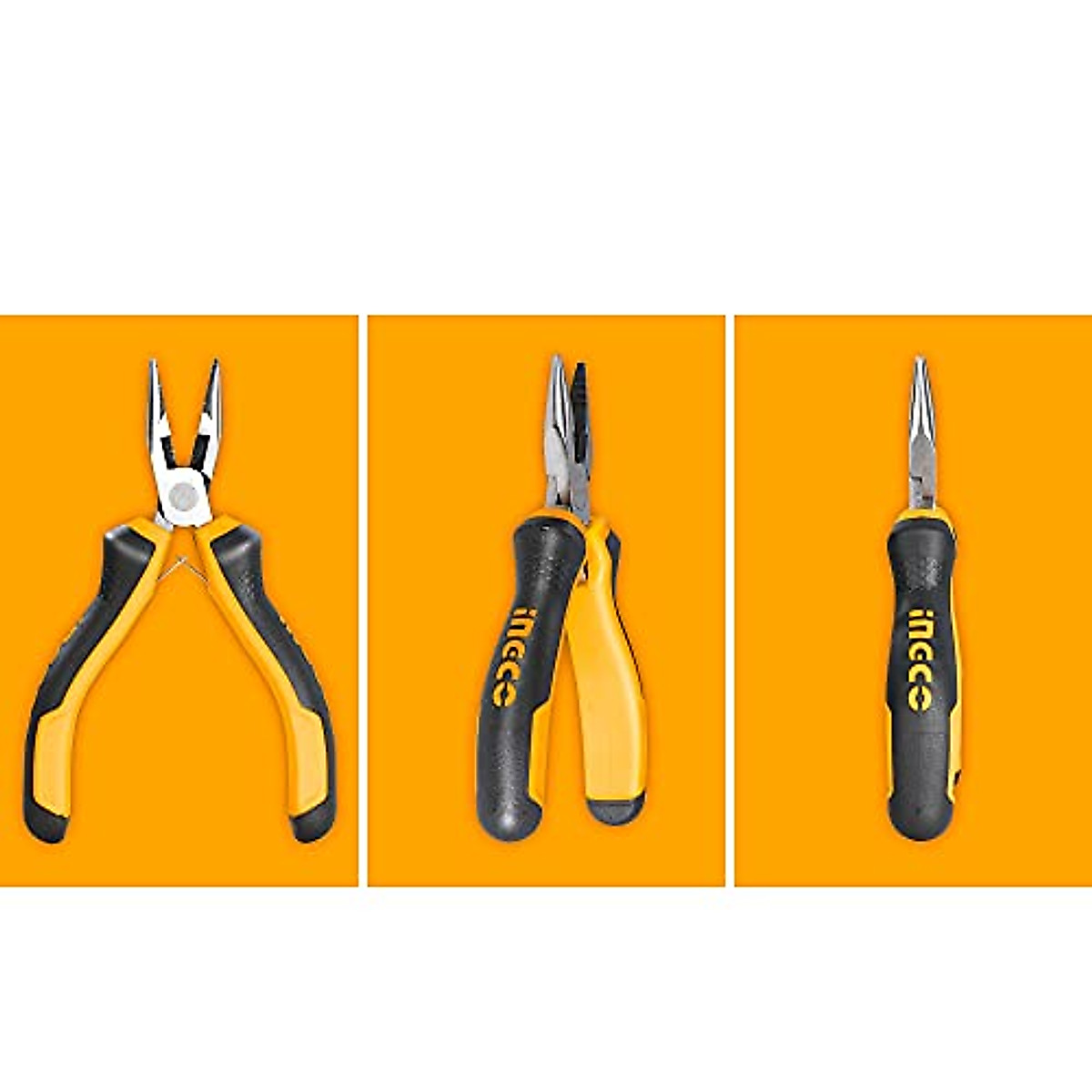 INGCO 6pcs Mini Plier Set, Including 4.5 Inch Combination Pliers, Diagonal Cutting pliers, Needle Nose Pliers, Long Nose Pliers, Flat Nose Pliers, End Cutting Pliers HMPS06115