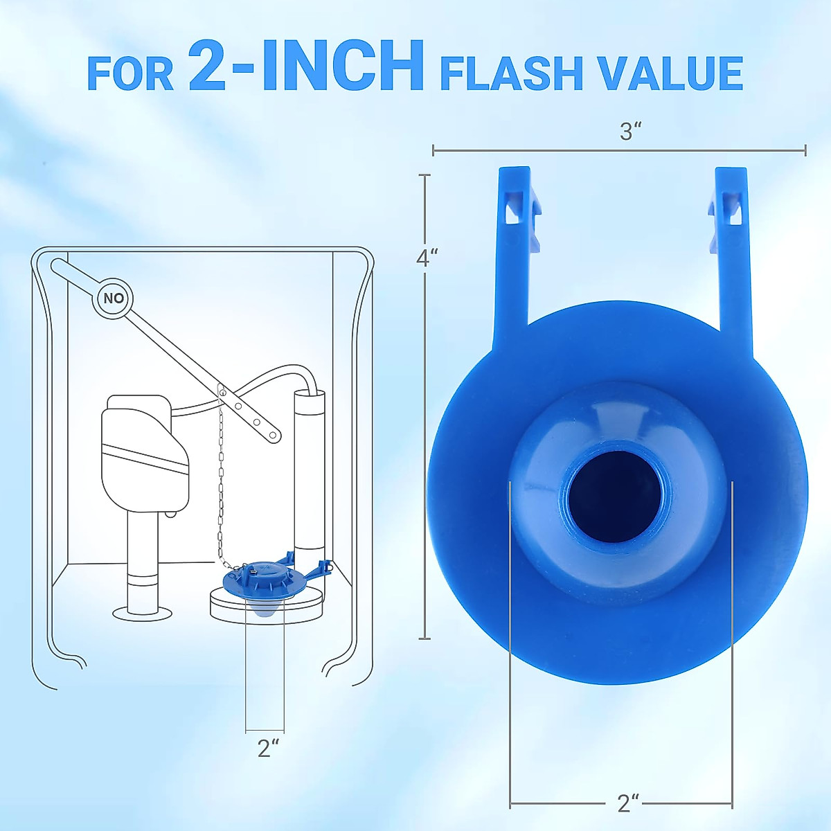 Universal Toilet Flapper Replacement 2 Inch - Compatible with Most American Standard Kohler Fluidmaster Toto Gerber Toilets Tank Water Saving Rubber Flush Valve Flapper with Stainless Chain Blue 1Pack