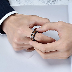 King Will NATURE 8mm Black Titanium Ring with Wood Inlay Wedding Band Ring for Men Real Comfort Fit