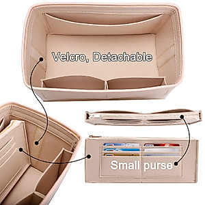 Doxo Purse Organizer Insert for Handbags & Base Shaper Combination,Tote Bag Organizer Insert with 6 Sizes,Compatible with LV, Coachs, MK, Kate Spades, Goyards, Longchamps More(M-Beige)