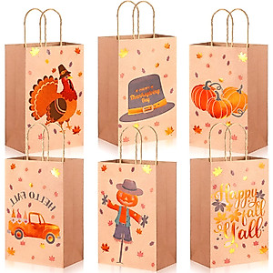 Yexiya 48 Pcs Fall Gift Bags Bulk Thanksgiving Kraft Paper Treat Candy Bag with Handles Goodies for Party Favors Supplies