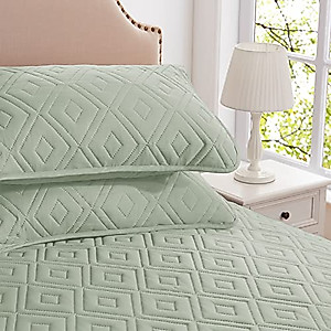 COZYART Quilt Set Queen Size Sage Green Lightweight Bedspread with Pillow Shams Soft Coverlet Bedding Sets for All Season,Dimond,3 Pieces,1 Quilt 2 Pillow Shams