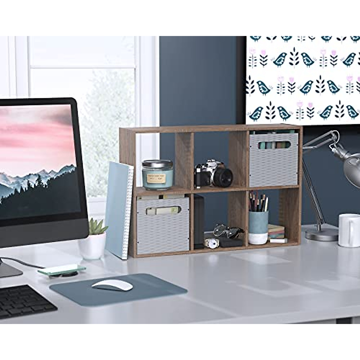 ClosetMaid Mini 6-Cube Desktop Storage Wall Mount Organizer, Weathered Teak