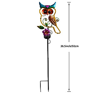 Elfengarden Garden Solar Lights Outdoor Decor - Metal OWL LED Decorative Garden Stake Lights for Walkway, Pathway, Yard, Lawn - Waterproof Solar Powered Patio Art Decor Lights