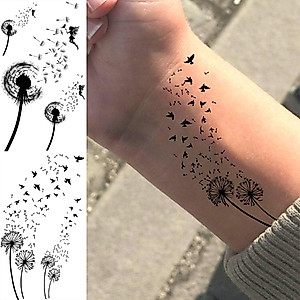 EGMBGM 13 Sheets Beautiful Dandelion Temporary Tattoos For Women Realistic Flying Dandelion Birds Butterfly Fake Tattoos Flowers For Girls Kids Hand Wrist Neck Decoration Temp Tatoos Temporary Sticker