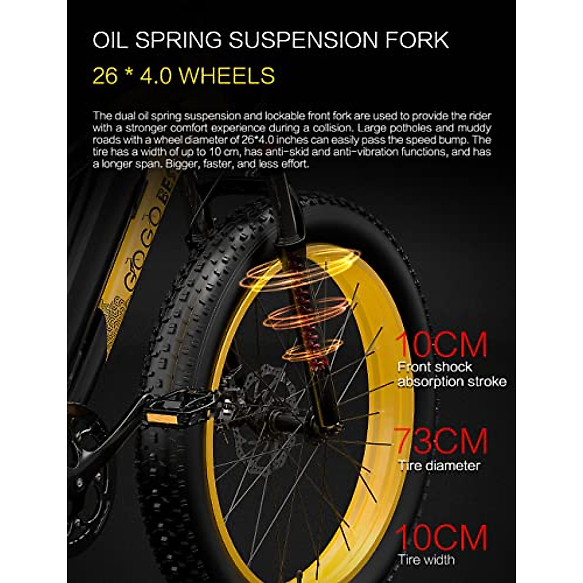 GOGOBEST 26" Fat Tire Electric Bike GF700,1000W Dual Motor 48V 17.5AH Electric Mountain Bike 31 MPH Dirt Ebike for Adults Shimano 7-Speed 3 Riding Modes (Yellow)