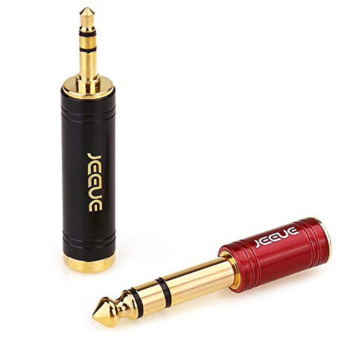 JEEUE 1/4" to 3.5mm Headphones Adapter for Audio Connector Cables, Upgrade 3.5mm(1/8") TRS to 6.35mm Stereo Pure Copper Jack Adaptor Bring You Professional Sound (Fashion Black+Red)