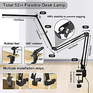 2-in-1 Desk Lamps for Home Office, 24W Large LED Desk Lamp with Remote Control, Double Head Computer Desk Lamp with Sleep Mode, 5 Colors Stepless Dimming Architect Workbench Light with Memory Function