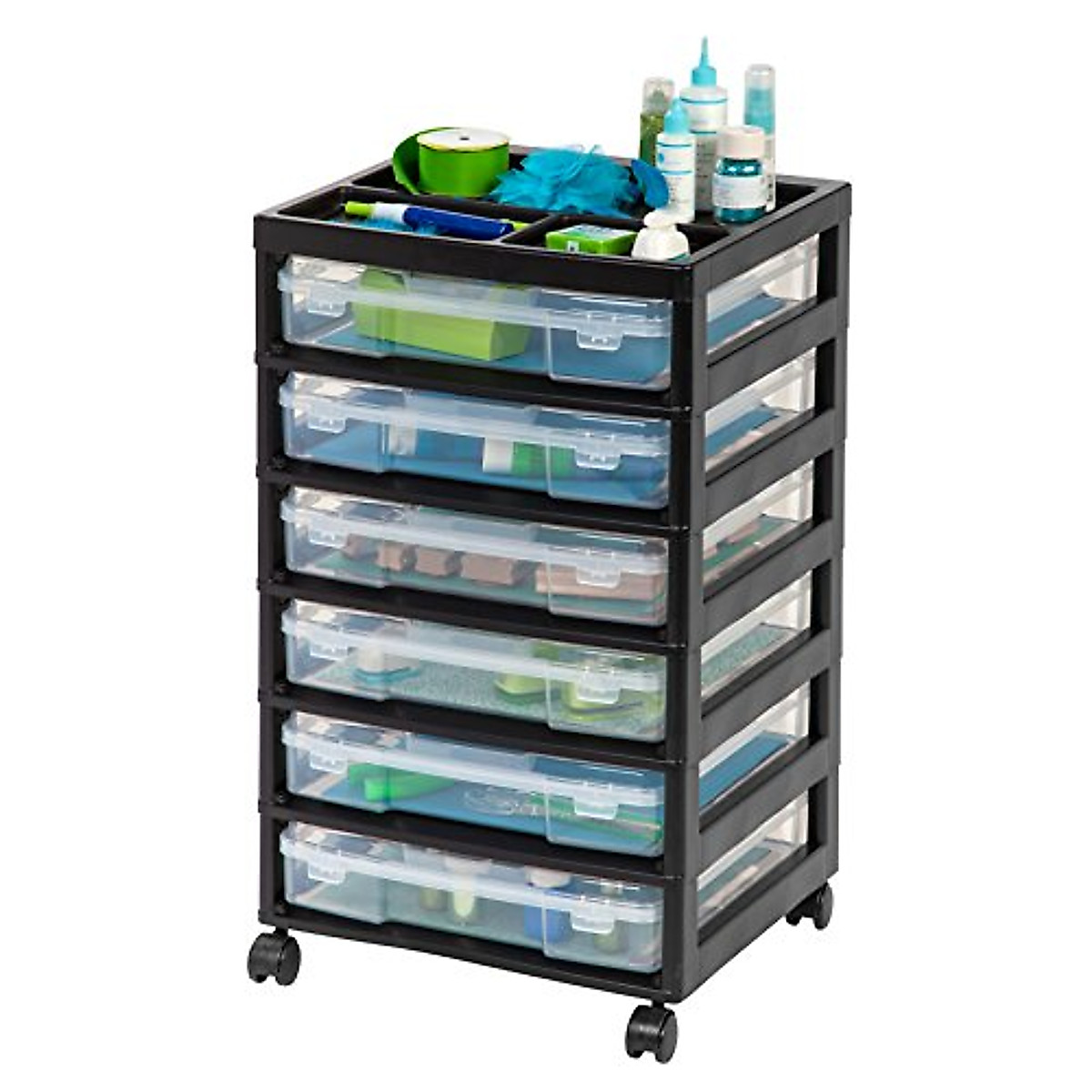 IRIS USA 6-Tier Scrapbook Rolling Storage Cart with Organizer Top White Frame with 6 Clear Scrapbooking Drawer Cases, 1-Pack & IRIS USA 150816 IRIS 6-Drawer Scrapbook Cart with Organizer Top, Black