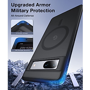 FNDMIL NO.1 Magnetic for Google Pixel 7a Case [Compatible with MagSafe][Anti-Fingerprint][Slim Fit][Military Shockproof] Translucent Matte Hard Back Pixel 7a 5G Phone Cover, Black