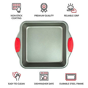 Boxiki Kitchen Cake Baking Set Includes 3 Pcs Steel Cookie Sheets, 8x8 Square Baking Pan and Bread Loaf Pan. Rust Free Non Stick Premium Baking Molds For Baking Cakes, Breads and Cookies.