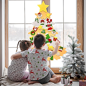AerWo DIY Felt Christmas Tree Set, 3FT Felt Christmas Tree for Kids Wall with 35PCS Detachable Felt Ornaments for Christmas Tree, Xmas Felt Tree for Christmas Wall Hanging Decorations