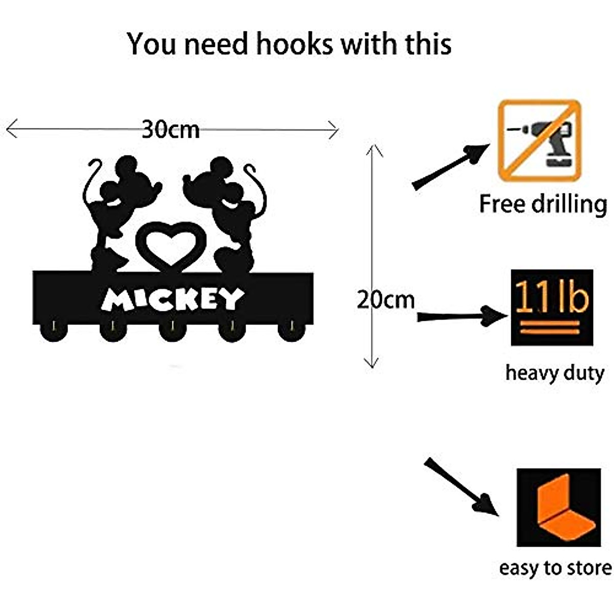 KL Mick Door Hooks,Disney Mickey Mouse Cartoon Animation Coat Hooks,Key Holder,Key Hanger for Wall、Entryway and Living Room,Gift,5 Hooks Holder (a5)