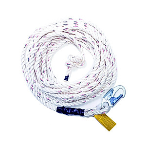 Guardian 11333 VL58-100 Standard 5/8 Inch Thick 3 Strand White Polydac Rope with Snaphook End, 100-Foot