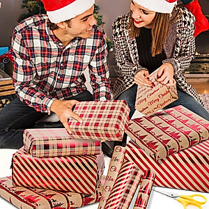 woric Jumbo Christmas Wrapping Paper 30 Inch 4 Rolls Gift Wrapping Paper Christmas Rolls, Brown Paper with Red Pattern Vintage Christmas Stocking Stuffers, 10 Feet Per Roll