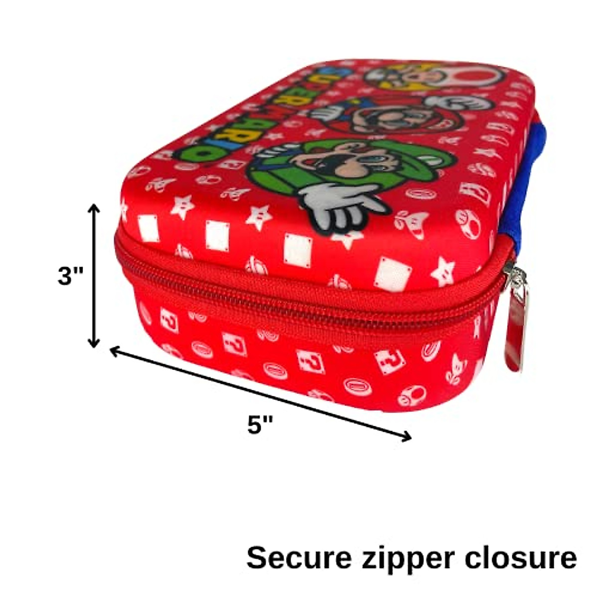 Innovative Designs Super Mario Pencil Case Set with Stickers and Gel Pens for Kids, Molded with Zip Closure, Red