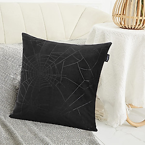 BLACKTHX Pack of 2 Decorative Throw Pillow Covers Black Gothic Pillowcase Velvet Soft for Couch Sofa Bedroom 18x18 Inches Black On Black Print
