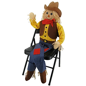 RZ Express Studios 61" Cowboy Scarecrow Western Country Sitting Fall Harvest Decoration