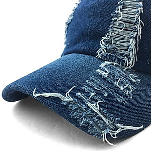 Kangqifen Unisex Ripped Distressed Denim Baseball Cap Trucker Hat Adjustable Navy Blue