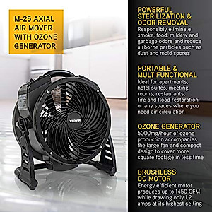 XPOWER M-25 Air Neutralizing Fan, Axial Air Mover w/Ozone Generator, O3 Machine, Commercial, High Capacity, Large Areas, Sanitization, Odor Removal
