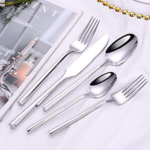 Aimilan 20 Piece Flatware Set Service for 4, 18/10 Stainless Steel Hexagonal diamond Handle Silverware Set, Thickened tableware Cutlery Set, Mirror Polished, Dishwasher Safe