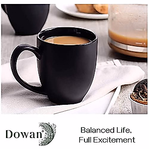DOWAN Coffee Mugs, Black Coffee Mugs Set of 6, 16 oz Ceramic Coffee Cups with Large Handles for Men Women, Porcelain Big Mug for Tea Latte, Housewarming Wedding Gifts