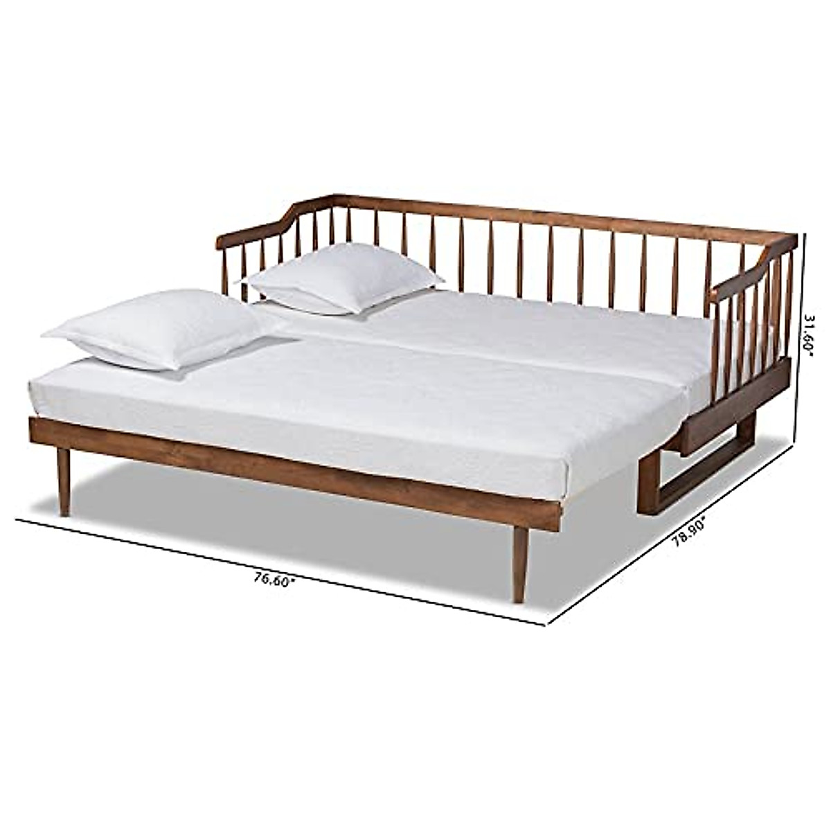 BOWERY HILL Walnut Wood Expandable Twin to King Size Spindle Daybed