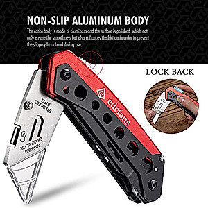 edcfans Folding Utility Knife Box Cutter with 5 Razor Blades, Screwdriver, Saw, Fruit Knife, Lock Design, Pocket Clip and Holder for Belt, EDC Heavy Duty Work Knifes, Gift for Men Dad Him