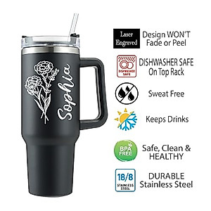 Mothers Day Gifts Personalized 40oz Tumbler Custom Tumbler Cup Sublimation Tumbler with Lid & Straw Colorful Text Customized Stainless Steel Insulated Cup Personalized Gifts for Mom Grandma Wife