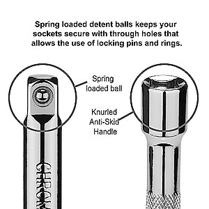 CASOMAN 10-Piece Socket Accessory Set, 1/4-inch, 3/8-inch,1/2-inch Drive, Includes Socket Adapters, Extension Bars and Universal Joints, CR-V, Mirror Finish