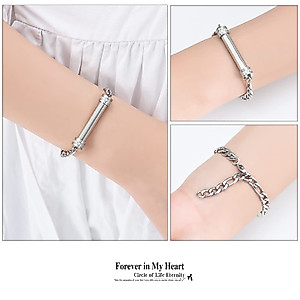 Hearbeingt Memorial Bracelet, Cylinder Cremation Jewelry Urn Bangle for Ashes, Classic Crystal Cremation Keepsake Ashes Holder Made of Stainless Steel with Free Fill Kit, Silvery