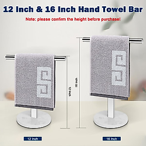 NearMoon T-Shape Hand Towel Holder-Bathroom Towel Rack-Stand with Balanced Base Towel Bar for Bathroom Kitchen Vanity Countertop, Modern Stand Towel Ring with Marble Base (16 Inch, Chrome)