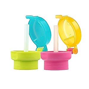 ORYOUGO 2 Pack Portable Spill Proof Juice Soda Water Bottle Twist Cover Cap Safe Drink Straw Sippy Cap