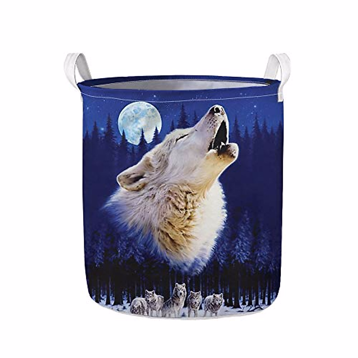 UZZUHI Jungle Moonunder Wolf Roar Laundry Hamper Collapsable Washable Round Storage Basket Mudroom Without Lid Sturdy Dirty Hamper for Clothes