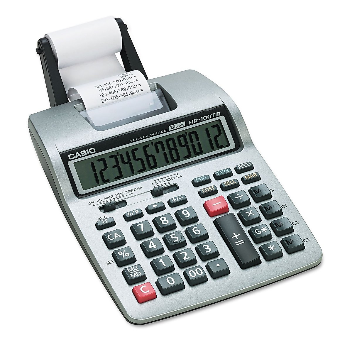 Casio HR100TM HR-100TM Two-Color Portable Printing Calculator, Black/Red Print, 2 Lines/Sec
