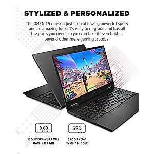 HP OMEN 15 Gaming Laptop, NVIDIA GeForce RTX 3060, 11th Generation Intel Core i7-11800H, 8 GB RAM, 512 GB SSD, 15.6” 144 Hz Full HD Display, Windows 10 Home, RGB Backlit Keyboard (15-ek1010nr, 2021)