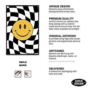 Lotus Atelier Trippy Smiley Face Poster for Bedroom | Trippy Posters & Preppy Room Decor | Black and White Aesthetic Room Decor | Preppy Posters UNFRAMED 18X12 IN.