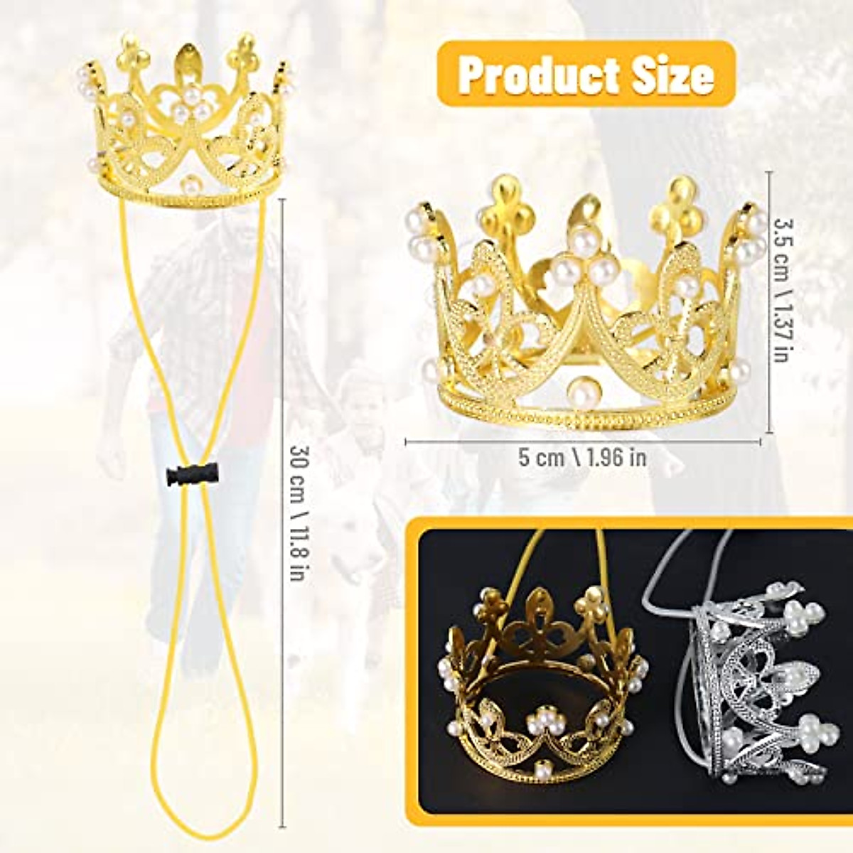 2Pcs Pet Birthday Party Crown for Small Dog with Adjustable Strap Hat Rhinestone Faux Pearl Crown for Birthday Party, Adoption Celebration or Gotcha Day Photos(Small)