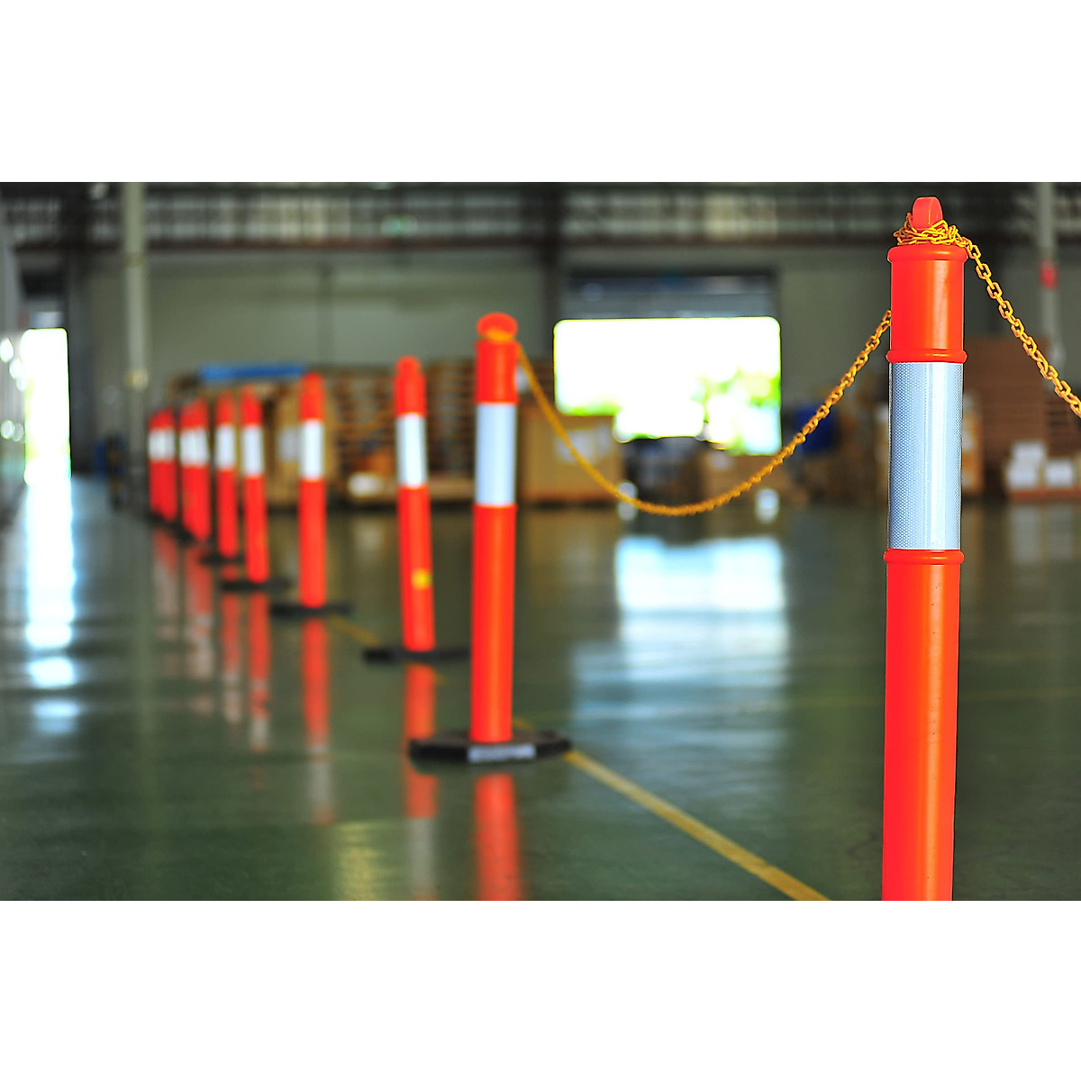 CJ Safety (Pack of 3 Sets) 45" Orange Delineator Post Cone with 10 lbs. Rubber Base, 2 Reflective Bands (Set of 3 (Post & Base))