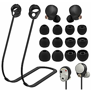 Strap Ear Tips Kit for WF-1000XM4, Anti-Lost Soft Silicone Lanyard Neck Rope Cord Leash Replacement Gel Eartips Earbuds Skin Accessories Compatible with Sony WF-1000XM4 - Black