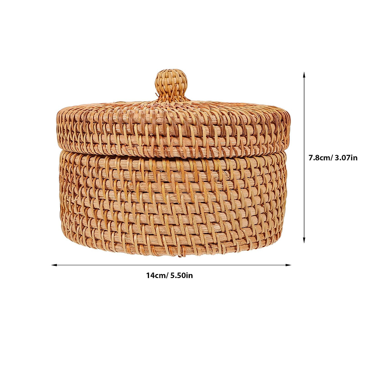 ULTNICE Round Rattan Storage Box with Lid - Hand Woven Rattan Basket for Desktop or Decorative Use