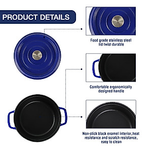 JOGREFUL 4 QT Dutch Oven, Ceramic Enameled Dutch Oven Pot with Lid for Sourdough Bread Baking, Cast Iron Non-Stick Oven Cooking Pot for Cooking/Baking/Kitchen Stovetop, Safe up to 500° F, Blue