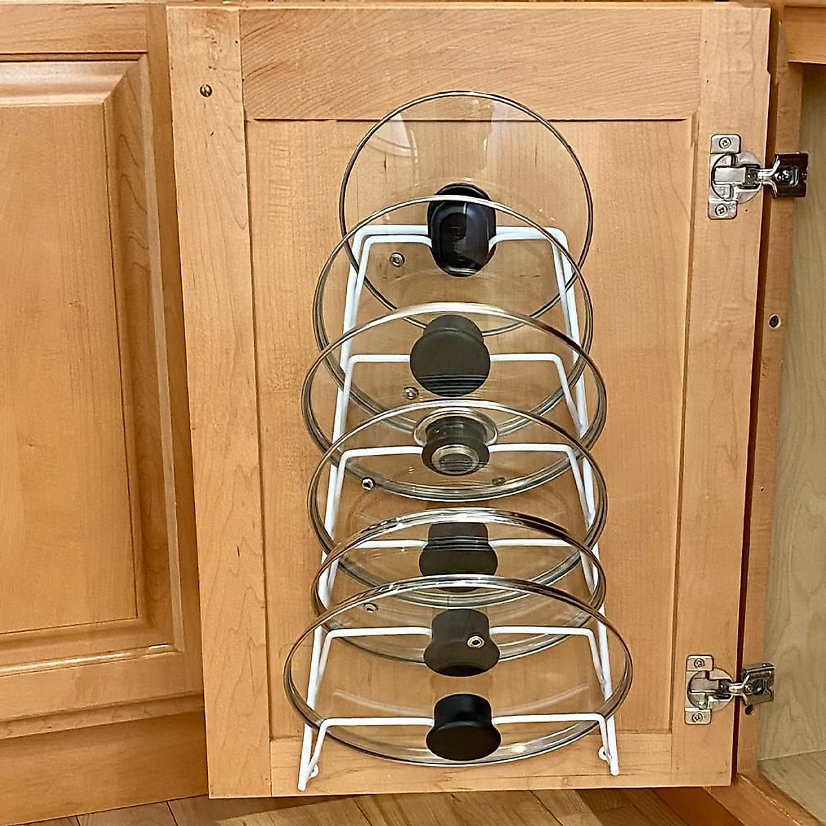 EVELOTS 6 Pot Lid Organizer for Cabinet or Pantry Wall - Cupboard Door Pots and Pans Organizer - Glass or Metal Pan Covers Cabinet Organizer - Rack Hanger Dividers