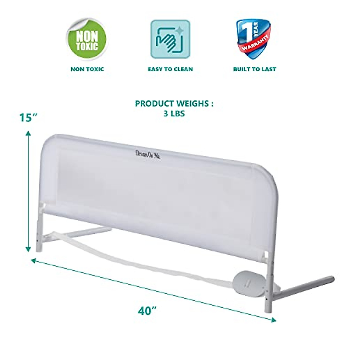 Dream On Me Adjustable Mesh Bed Rail in White, Two Height Levels, Breathable & Durable Fabric, Lightweight and Portable Bed Rail for Toddlers