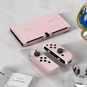 RHOTALL Protective Case Compatible with Nintendo Switch OLED, Dockable Shell for Switch OLED Console and Joycon Controller, Cute Accessories for Switch OLED with Comfortable Grip Design - Pink